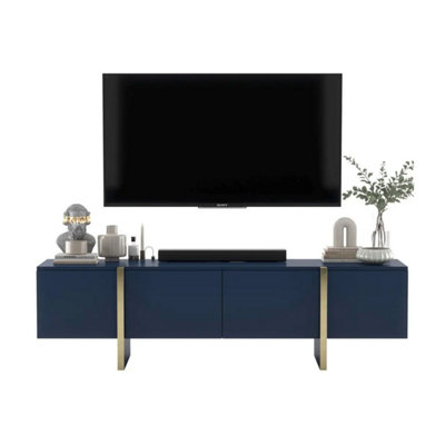 KYOTO Glamour Modern Loft Style TV Cabinet 180 cm TV Stand - Blue Matt