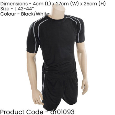 L ADULT Short Sleeve Training Shirt & Short Set - BLACK/WHITE PLAIN ...