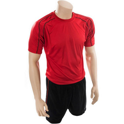 L ADULT Short Sleeve Training Shirt & Short Set - RED/BLACK PLAIN ...