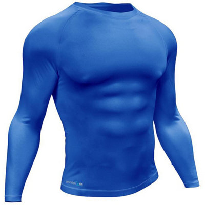 L - BLUE Adult Long Sleeve Baselayer Compression Shirt - Unisex ...