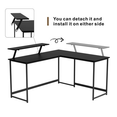 L Computer Desk with Self Corner Desk Work Table Home Office Table, Black