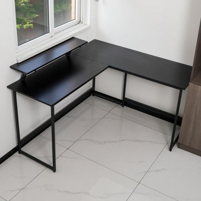 L Computer Desk with Self Corner Desk Work Table Home Office Table, Black
