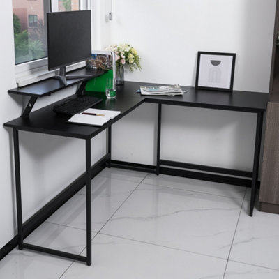 L Computer Desk with Self Corner Tabletop, Home Office Work Table ...