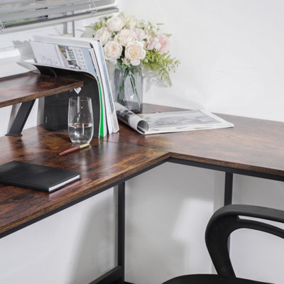 L Computer Desk with Self Corner Tabletop Home Office Work Table ...