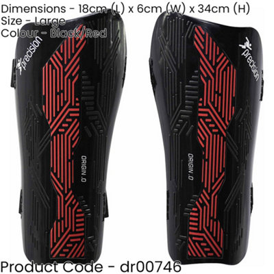 L - Football Shin Pad Guards - BLACK/RED - High Impact Wrap Around Leg ...