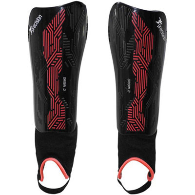 L - Football Shin Pads & Ankle Guards BLACK/RED High Impact Slip On Leg ...