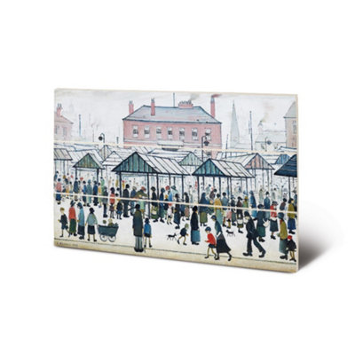 L.S. Lowry Market Scene Northern Town 1939 Wood Print Cream (20cm x 29 ...