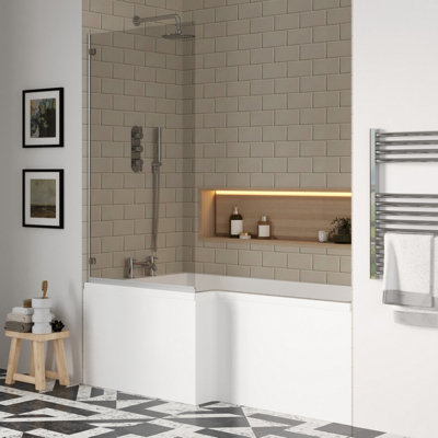 L Shape Bathtub, Front Panel with Bath Screen - Chrome Profile