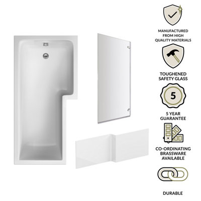 L Shape Bathtub, Front Panel with Bath Screen - Chrome Profile