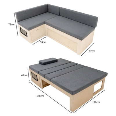 L-Shape Camper Van Bed & Cushions Bench Storage Sliding Sofa