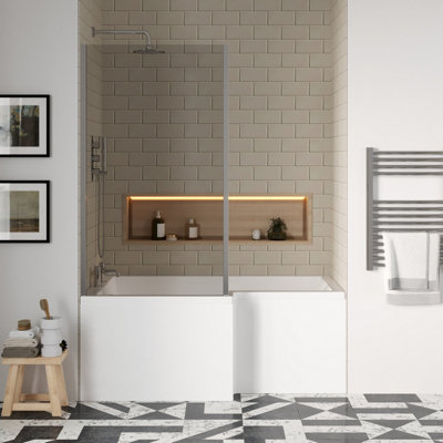 L Shape Left Hand Shower Bath Bundle - Includes Tub, Screen with Fixed ...