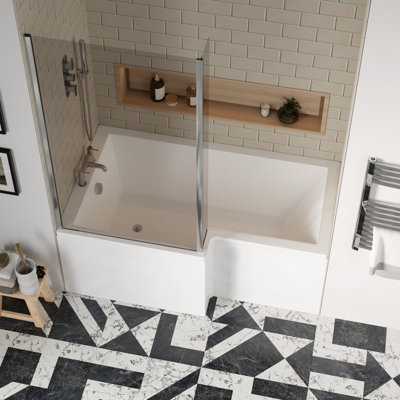 L Shape Left Hand Shower Bath Bundle - Includes Tub, Screen with Fixed ...