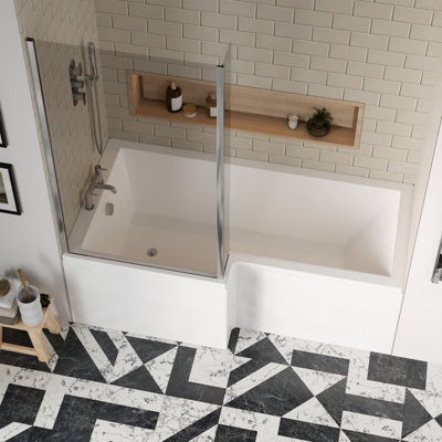 L Shape Right Hand Shower Bath Bundle - Includes Tub, Screen with Fixed ...
