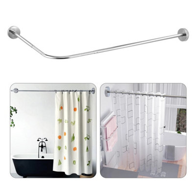 L Shape Shower Rail Rods Curtain Rod Wall Mounted Curved Bath Pole for ...