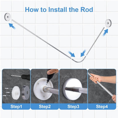 L Shape Shower Rail Rods Curtain Rod Wall Mounted Curved Bath Pole for ...