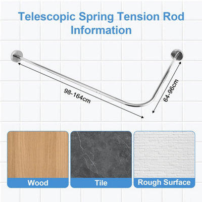 L Shape Shower Rail Rods Curtain Rod Wall Mounted Curved Bath Pole for ...