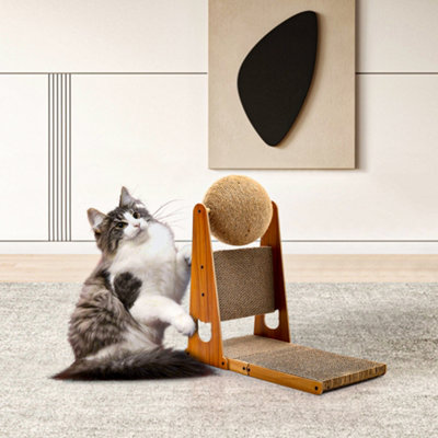 L-Shaped Cat Scratcher with Cat Scratching Ball 50cm W x 25cm D x 47cm H