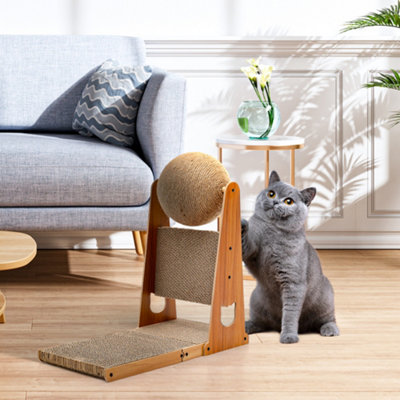 L-Shaped Cat Scratcher with Cat Scratching Ball 50cm W x 25cm D x 47cm H