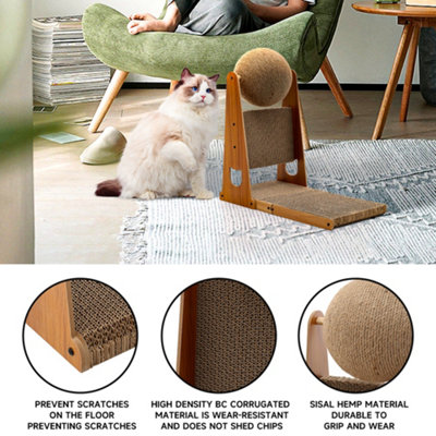 L-Shaped Cat Scratcher with Cat Scratching Ball 50cm W x 25cm D x 47cm H