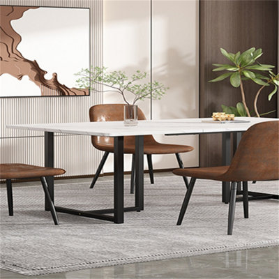 L-shaped Support Legs Rectangular Dining Table in Modern Marble Pattern ...