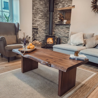 L120xW60xH35cm LINA Chunky Live / Waney Edge Coffee Table in Walnut Colour