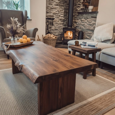 L120xW60xH35cm LINA Chunky Live / Waney Edge Coffee Table in Walnut Colour