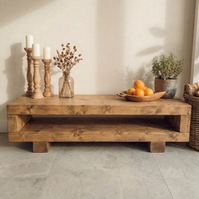 L150xW30xH25cm VIOT Low Solid Wood Chunky TV Unit Dark Oak Colour
