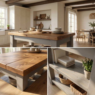 L72xW72cm ROWAN Kitchen Island / Breakfast Bar / Rustic Grey Painted Island