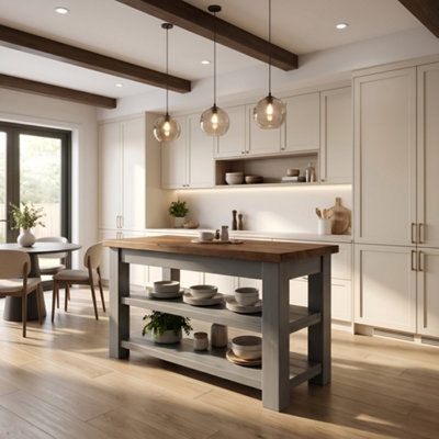 L72xW72cm ROWAN Kitchen Island / Breakfast Bar / Rustic Grey Painted Island