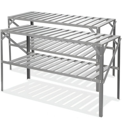 Lacewing X2 Traditional 2 Tier Greenhouse Staging Shelf Workbench in Silver 126cm
