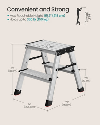 Ladder, 2 Step Ladder, Aluminium Ladder with 2 Non-Slip Steps, Multi ...