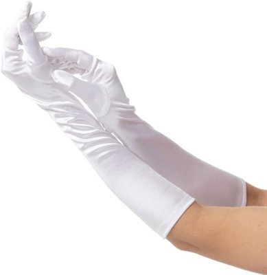 Ladies Satin Long White Opera Gloves - Perfect for Party, Prom, Evening ...