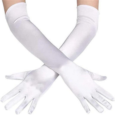Ladies Satin Long White Opera Gloves - Perfect for Party, Prom, Evening ...