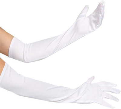 Ladies Satin Long White Opera Gloves - Perfect for Party, Prom, Evening ...
