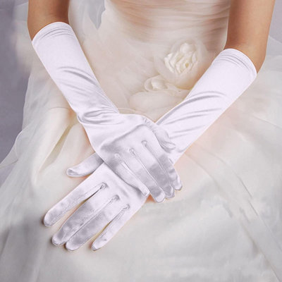 Ladies Satin Long White Opera Gloves - Perfect for Party, Prom, Evening ...