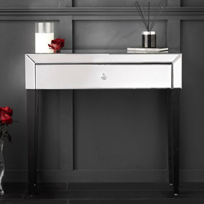 Laguna - Silver Mirrored Dressing Table With Drawer Crystal Handle ...