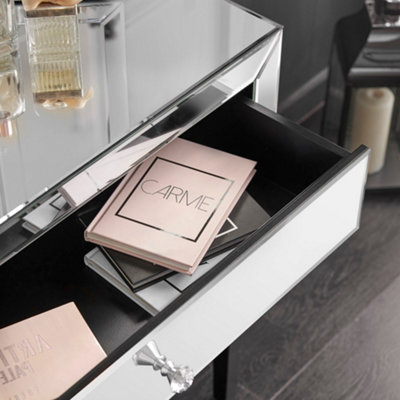 Laguna - Silver Mirrored Dressing Table With Drawer Crystal Handle ...