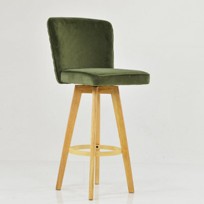 Lakeland Furniture Boden Olive Green Velvet Wooden Fixed Leg Bar Stool