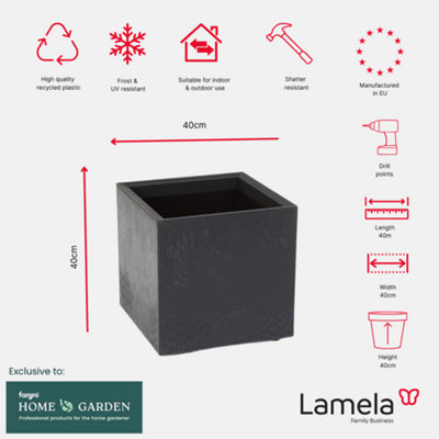 Lamela™ Karo Black Concrete Square Planter, Stone Effect Resin Outdoor ...