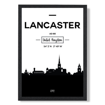 Lancaster Black and White City Skyline Medium Poster with Black Hanger ...