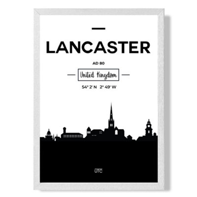 Lancaster Black and White City Skyline Poster with Hanger / 33cm / White