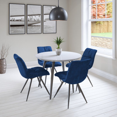 Lancaster Round Dining Table Set with 4 Amber Chairs in Blue | DIY at B&Q