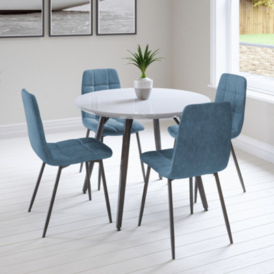 Lancaster Round Dining Table Set with 4 Obron Chairs in Blue | DIY at B&Q