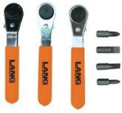 Lang Tools 3Pc Fine Tooth Ratchet Bit Wrench Set With 4 Bits