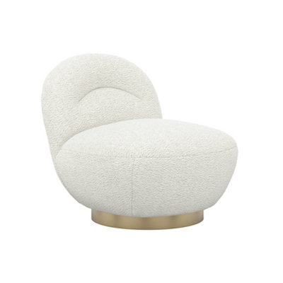Langham Ivory Swivel Chair Boucle Fabric Upholstered With Golden Metal Legs