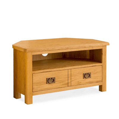 Lanner Oak 90cm Corner TV Unit - Fully Assembled By Roseland Furniture