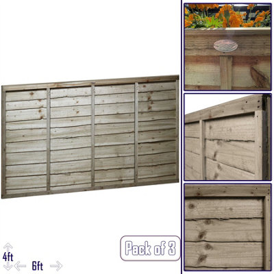 Lap Garden Fence Panel (Pack of 3) 6ftx4ft W:183cm x H:120cm Pressure ...