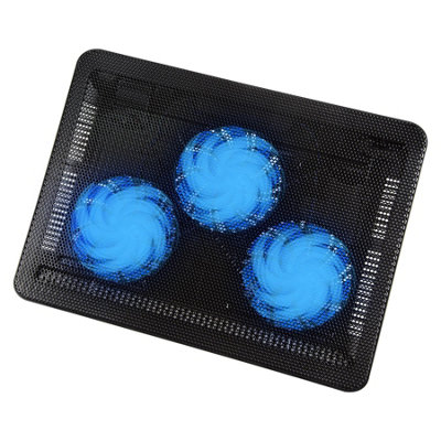 LAPTOP COOLING PAD 3 ULTRA QUIET FANS ADJUSTABLE HEIGHT SETTING GAMING ...