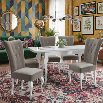 LARA Extendable Dining Table Set with 6 ST63 Dining Chairs MDF HDF ...
