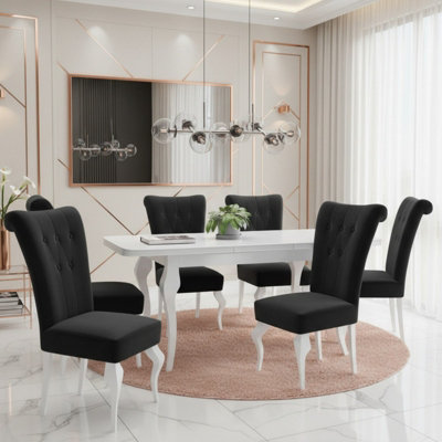 LARA Extendable Dining Table Set with 6 ST63 Dining Chairs MDF HDF ...